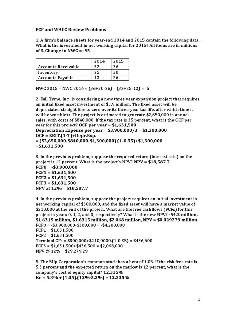 FCF and WACC Calculation Examples | PDF | Depreciation | Cost Of Capital