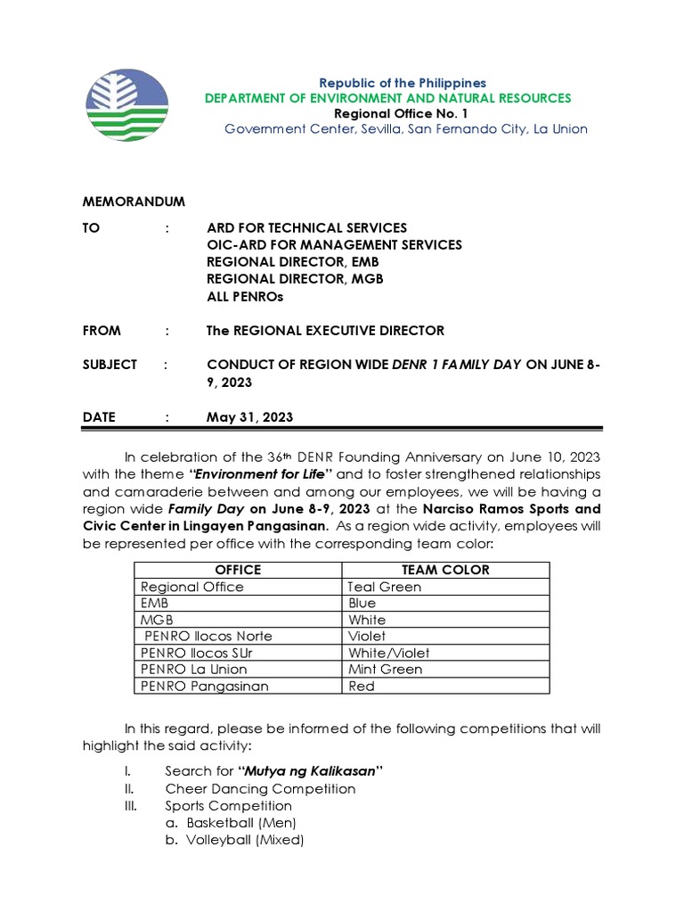 Memo Re Fam Day | PDF | Science & Mathematics