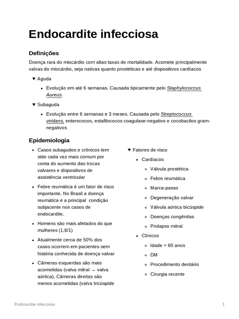 endocardite Infecciosa | PDF | Imunologia | Especialidades médicas