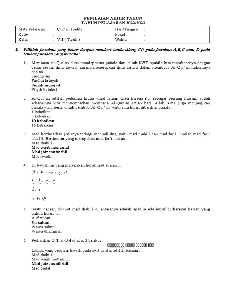 Soal PAT 2022 - 2023 | PDF