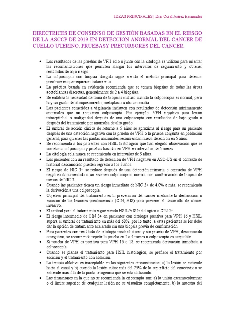 Guía ASCCP 2019: Manejo del Cáncer Cervical | PDF