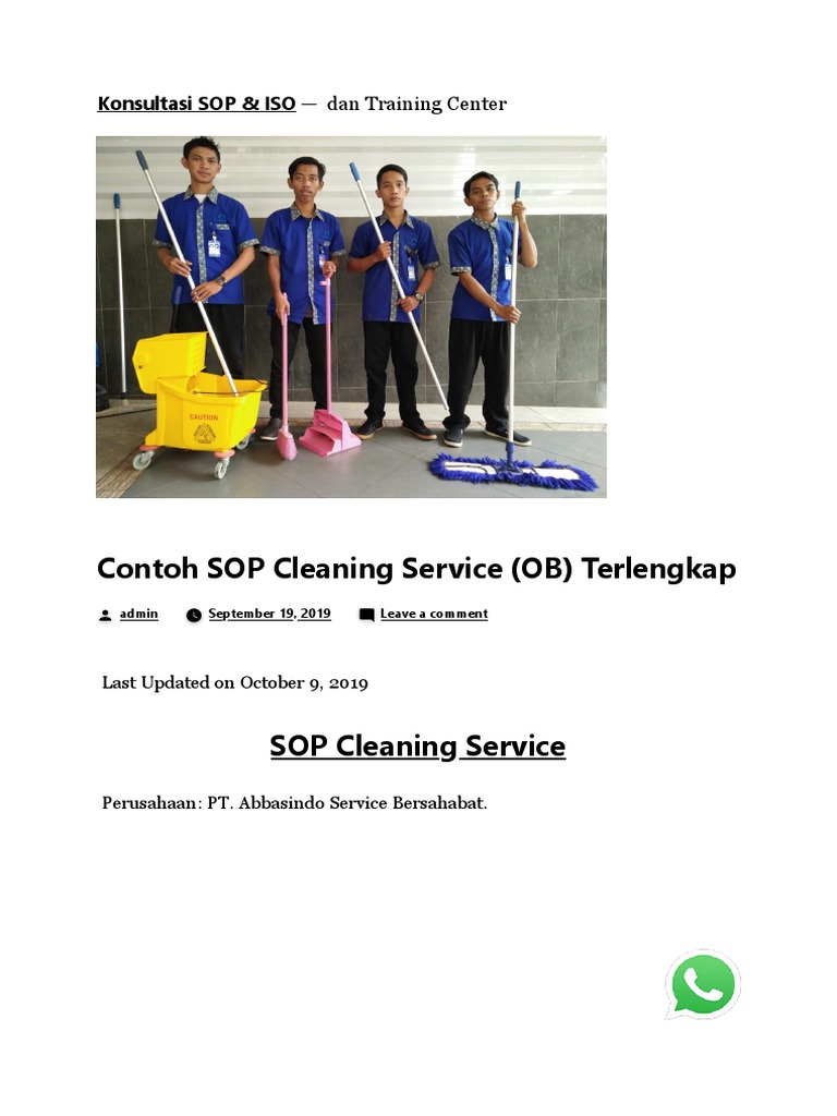 Contoh SOP Cleaning Service (OB) Terlengkap - Konsultasi SOP & ISO | PDF
