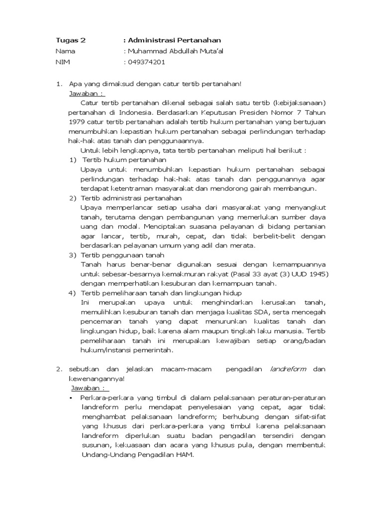 Tugas 2 Administrasi Pertanahan | PDF | Hukum