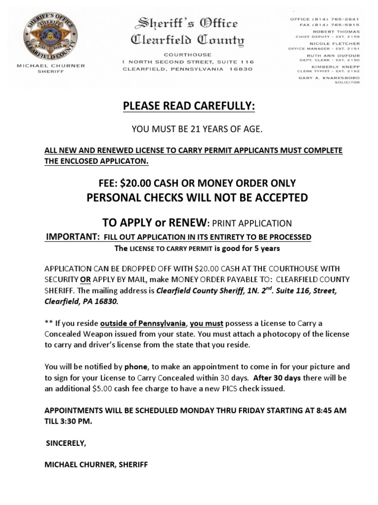 Pennsylvania License to Carry Application | PDF
