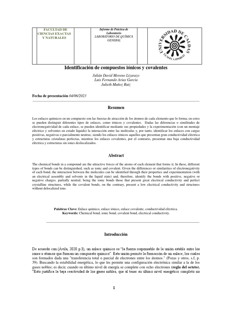 Informe II Enlace Quimico | PDF