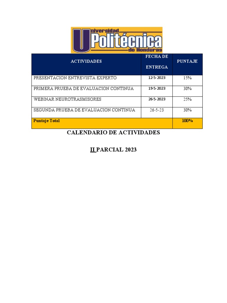 Calendario 2do Parcial | PDF