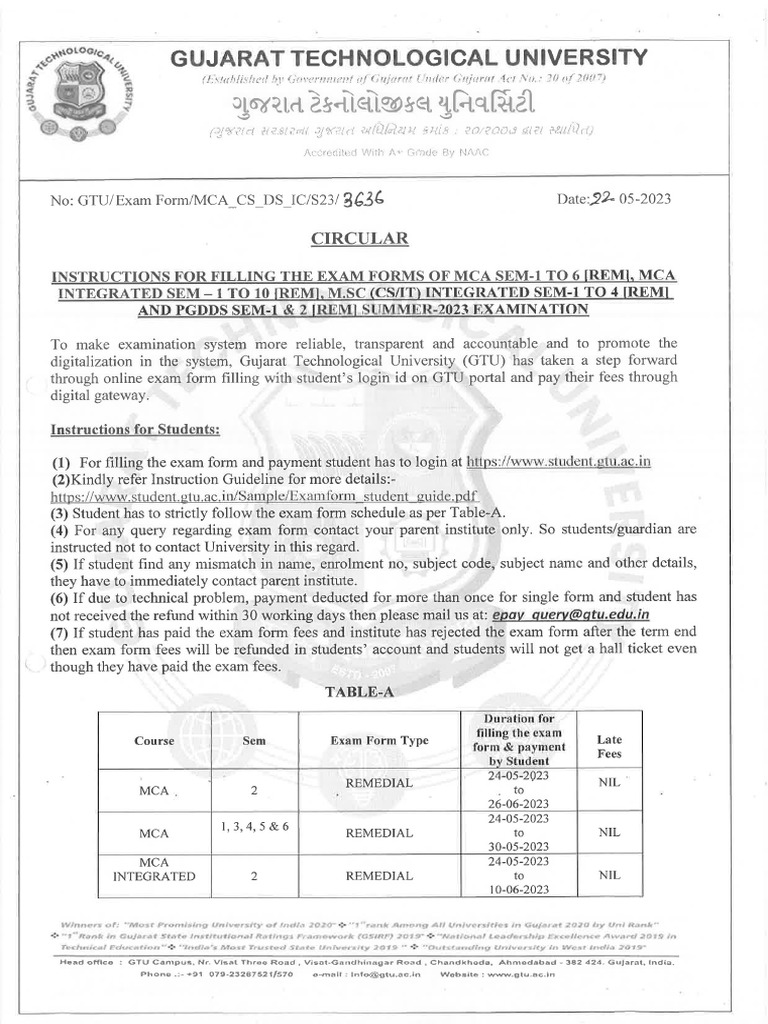 Gtu Remedial Exam Form | PDF