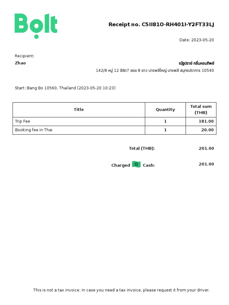 Ride Invoice From Bolt - 2 | PDF