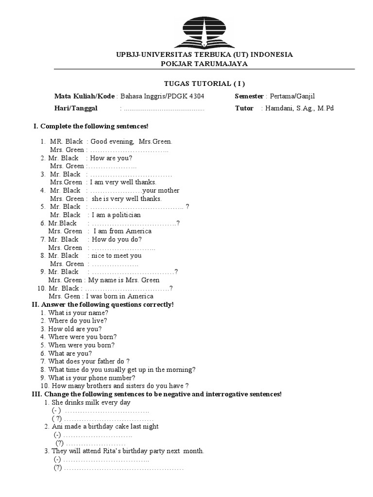 The First Tutorial Task 2021 Pdf