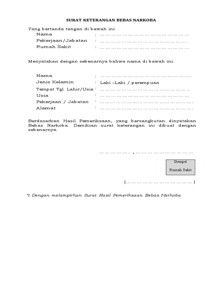 Surat Keterangan Bebas Narkoba | PDF