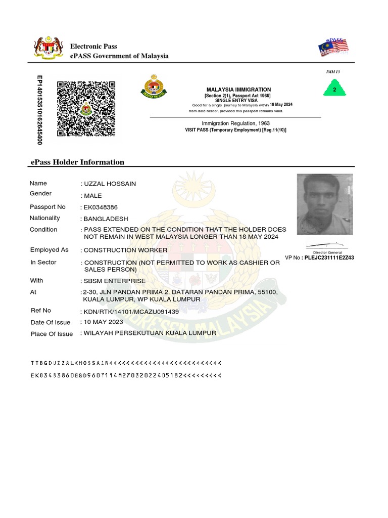 SBSM Uzzal Hossain 2visa Epass | PDF