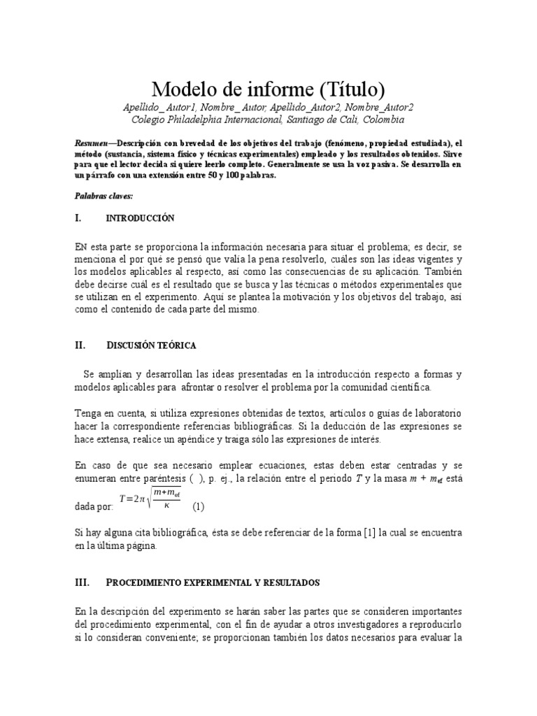 Modelo Informe De Laboratorio 1 Pdf