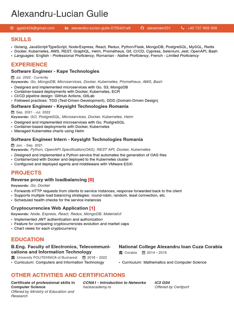 Resume Alexandru Gulie | PDF | Computer Architecture | Computing