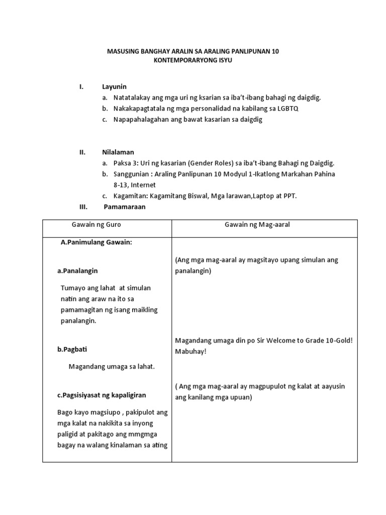 Banghay Aralin Sa Araling Panlipunan 10 | PDF