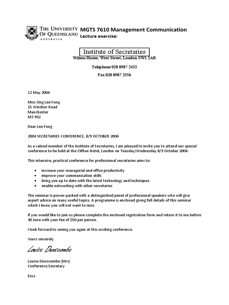 MGTS7610b Lecture & Tutorial Exercises - Business Letters & Emails | PDF