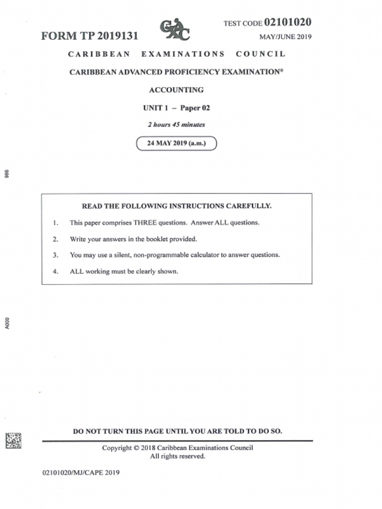 CAPE Accounting 2019 U1 P2 | PDF