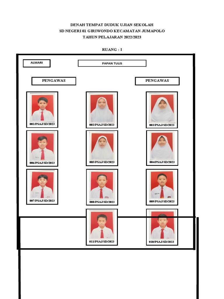 DENAH TEMPAT DUDUK UJIAN SEKOLAH (1) | PDF