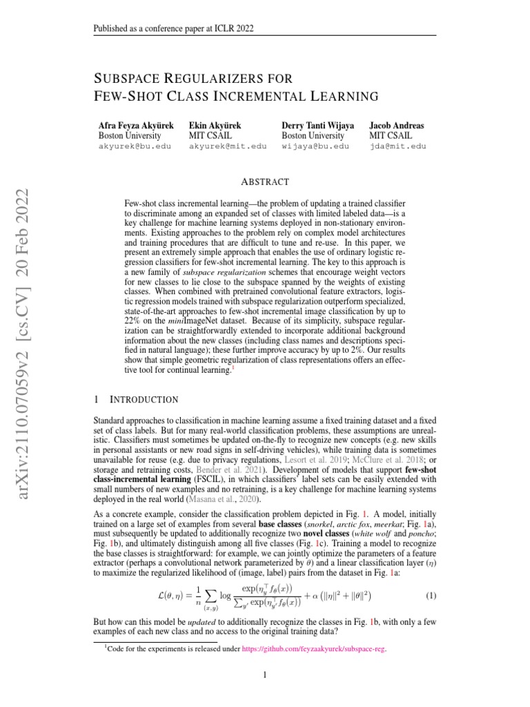 Subspace Regularizers For Few-Shot Class Incremental Learning | PDF | Statistical Classification ...