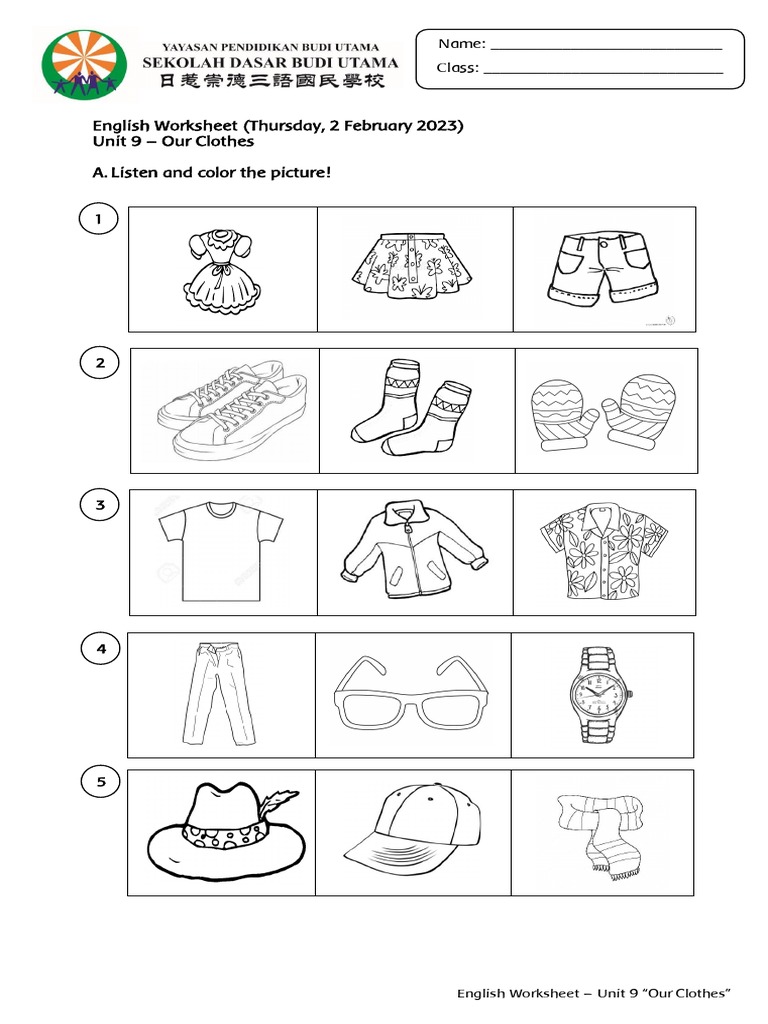 Our Clothes - Worksheet 1 | PDF