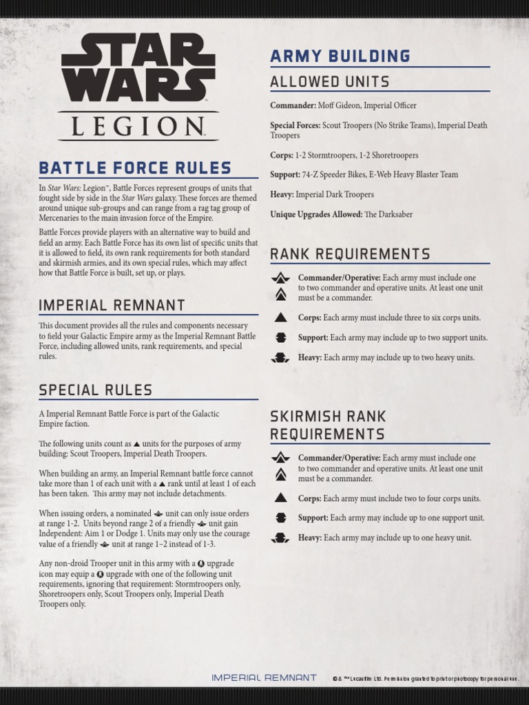 Imperial Remnant Rules Sheet | PDF | Galactic Empire (Star Wars ...