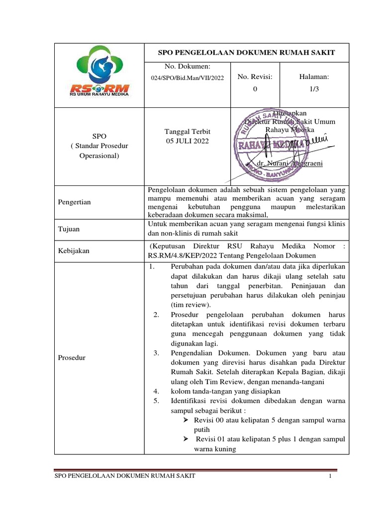 Spo Pengelolaan Dokumen Rumah Sakit | PDF