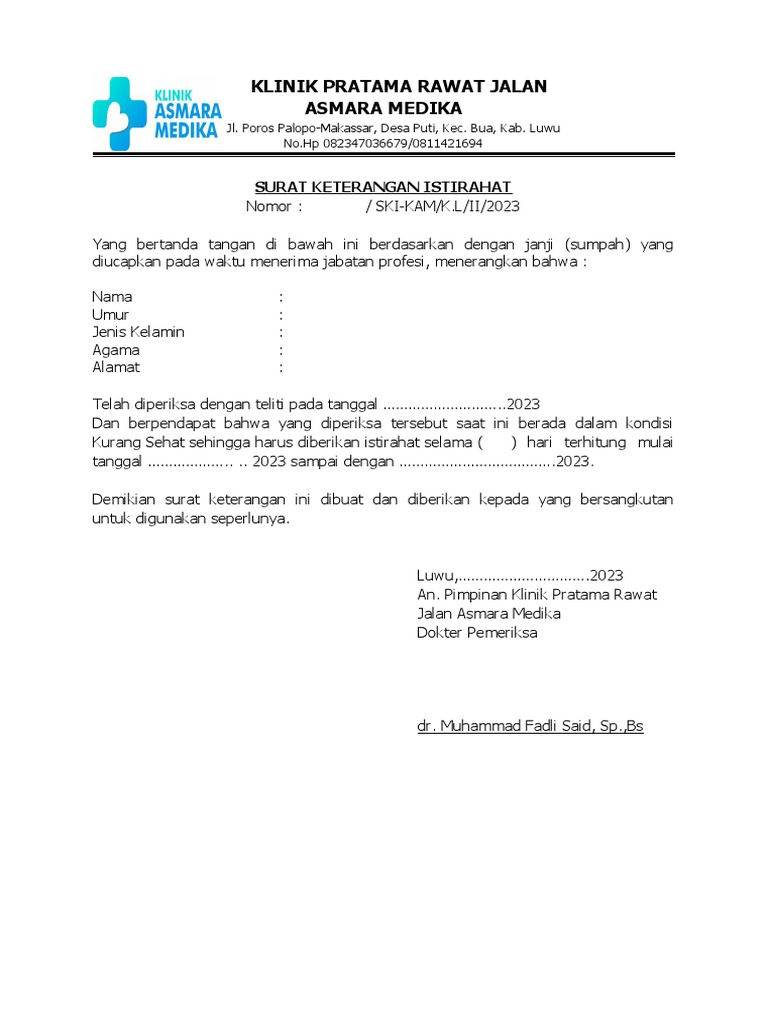 SURAT KETERANGAN ISTIRAHAT | PDF