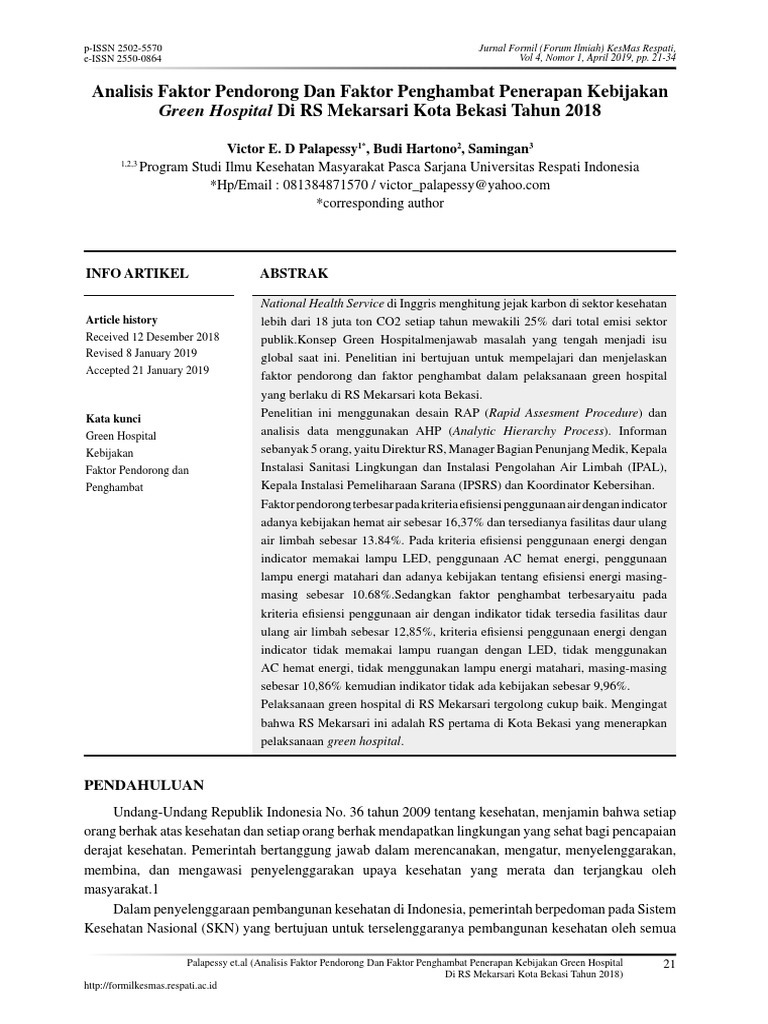 Faktor Pendorong dan Penghambat Green Hospital | PDF