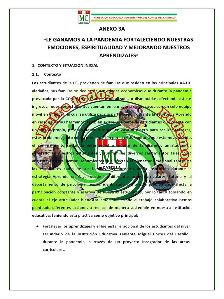 Anexo 3a-Proyecto Bienestar Emocional | PDF