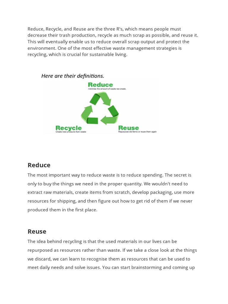 Here Are Their Definitions.: Reduce | PDF | Recycling | Waste