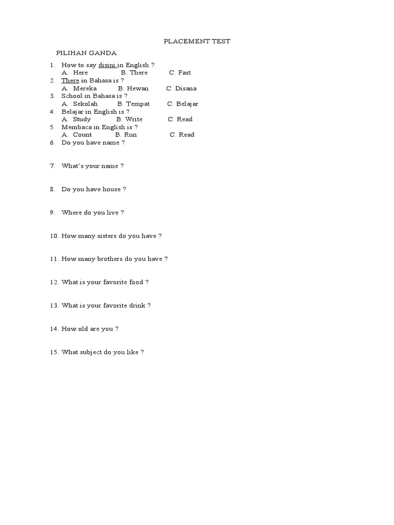 Placement Test PDF