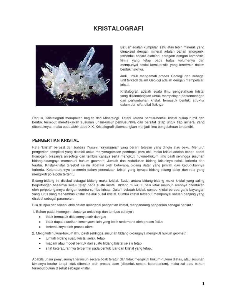 Materi Kristalografi 1 | PDF | Sains & Matematika