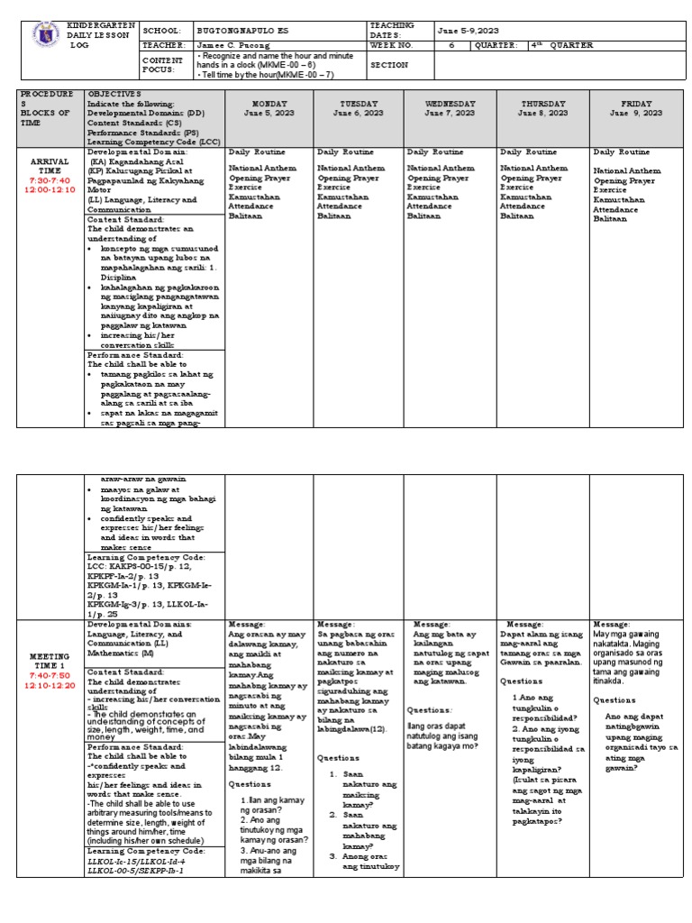 KIndergarten DLL Q4 WEEK 6 | PDF