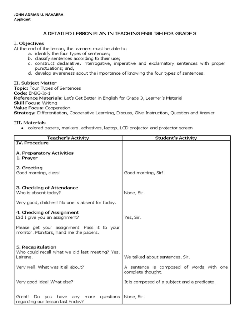 THE FOUR TYPES OF SENTENCES | PDF