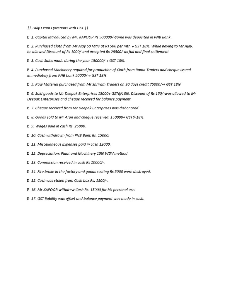 Tally Questions | PDF