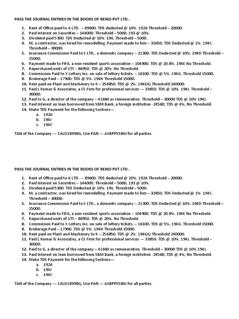 Tally TDS Questions | PDF