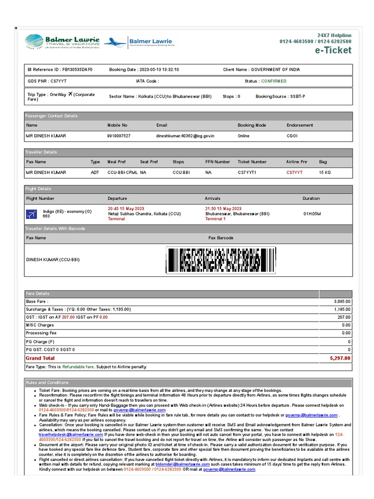 Flight Ccu to Bbi | PDF