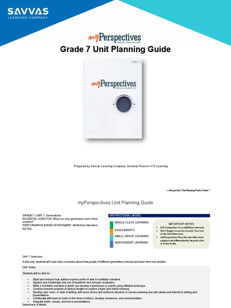 Grade 7 MyPerspectives Unit 1 Guide | PDF | Reading Comprehension ...