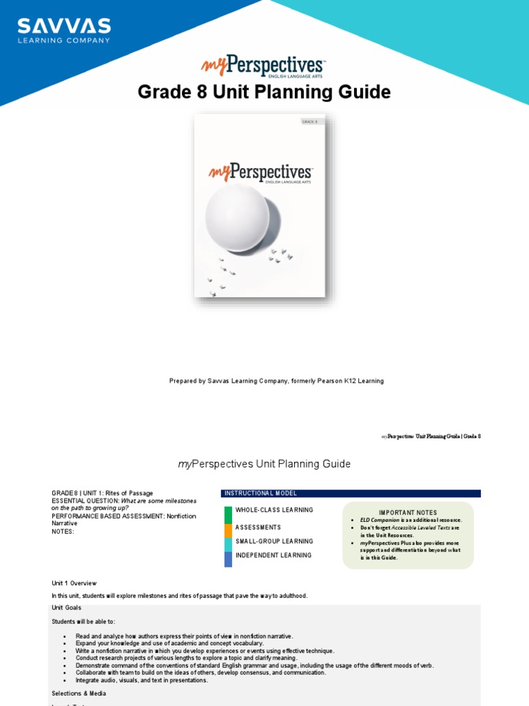 MyPerspectives Unit Planning Guide - Grade - 8 | PDF | Reading ...