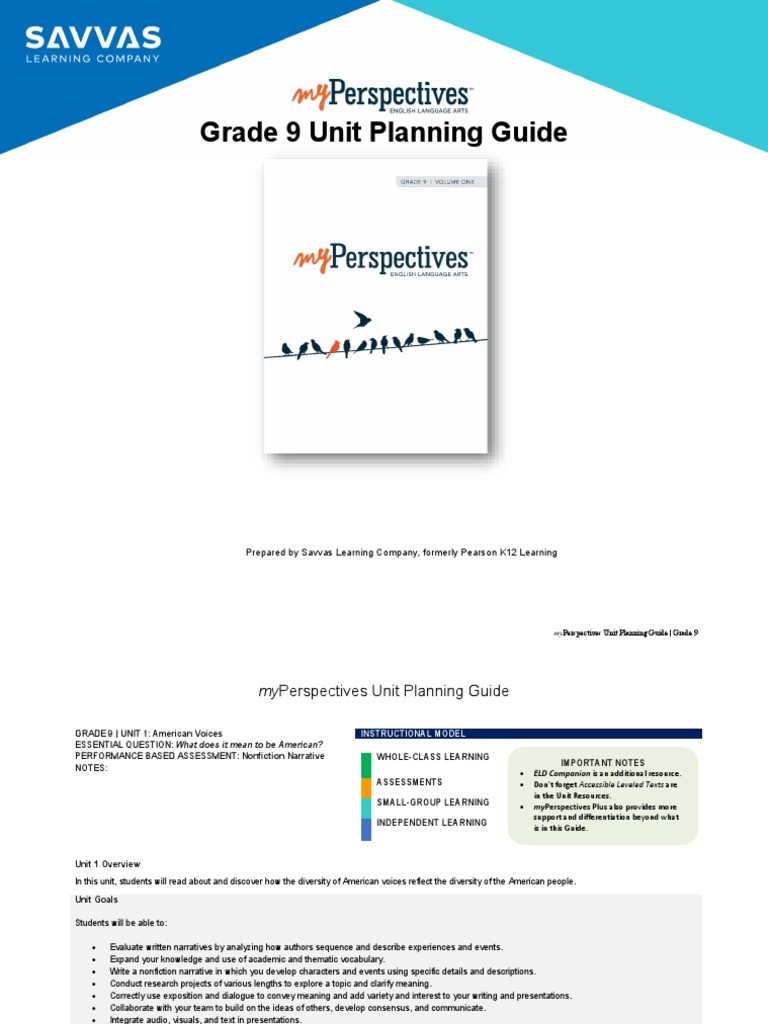 MyPerspectives Unit Planning Guide - Grade - 9 | PDF