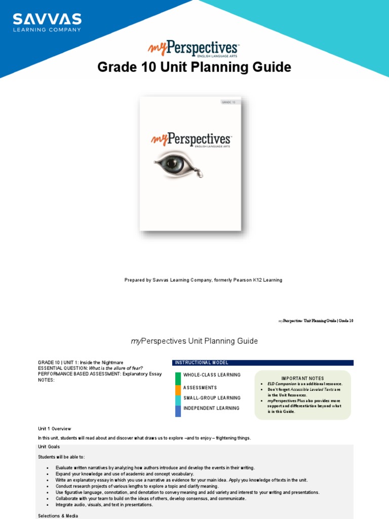 MyPerspectives Unit Planning Guide - Grade - 10 | PDF