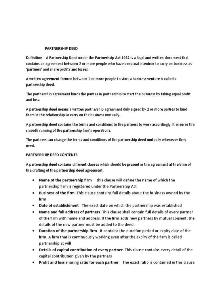 PARTNERSHIP DEED | PDF