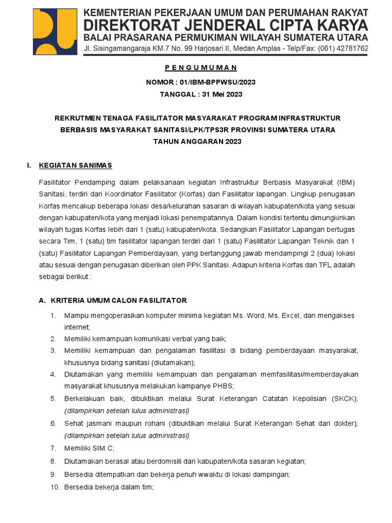 Pengumuman Rekrutmen IBM Sanitasi Sumut 2023 OK | PDF | Bisnis