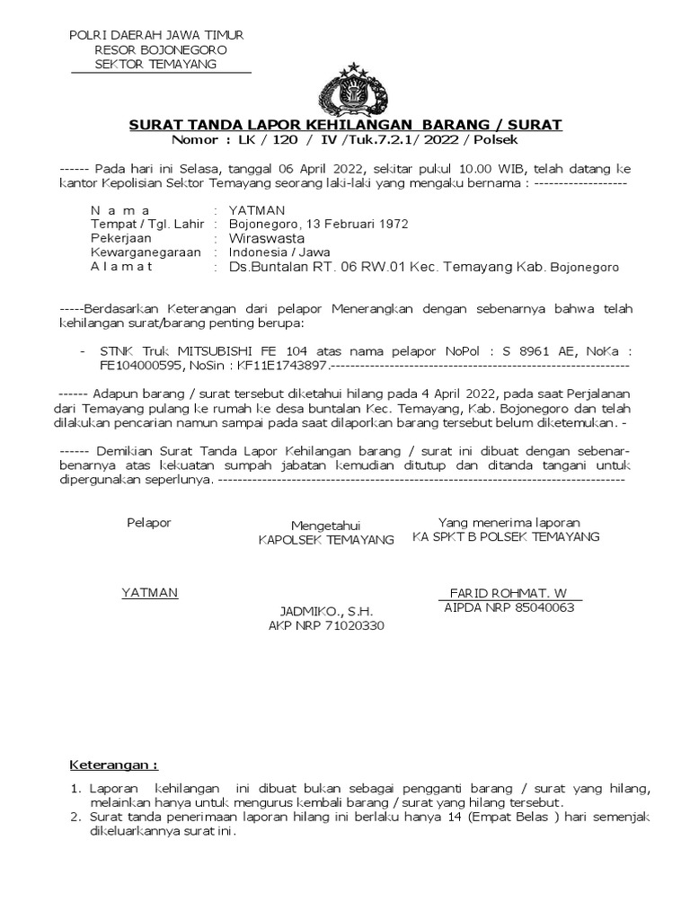 LAPORAN KEHILANGAN | PDF