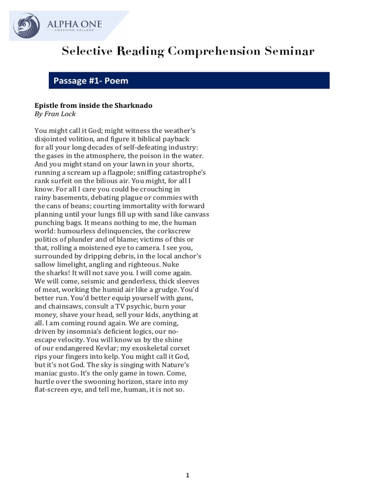 Difficult Reading Comprehension Seminar | PDF