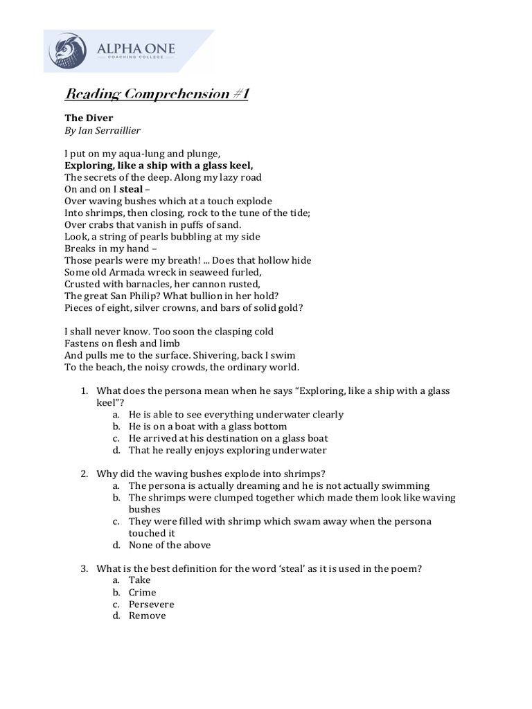 Poetry Comprehension Exercises PDF | PDF | Poetry