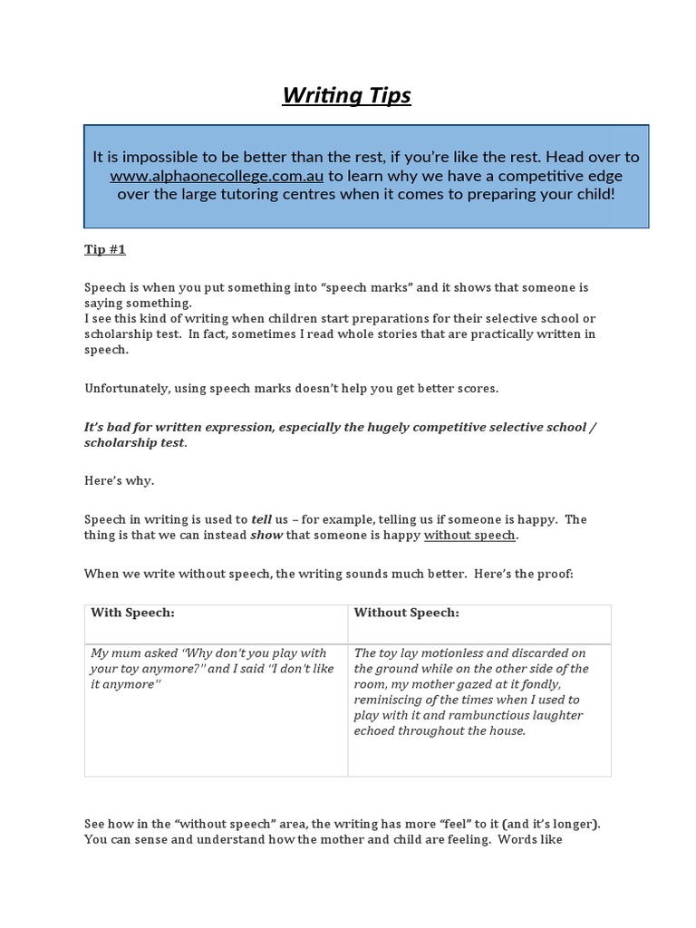 Selective Writing Test Success Tips | PDF | Language Arts & Discipline