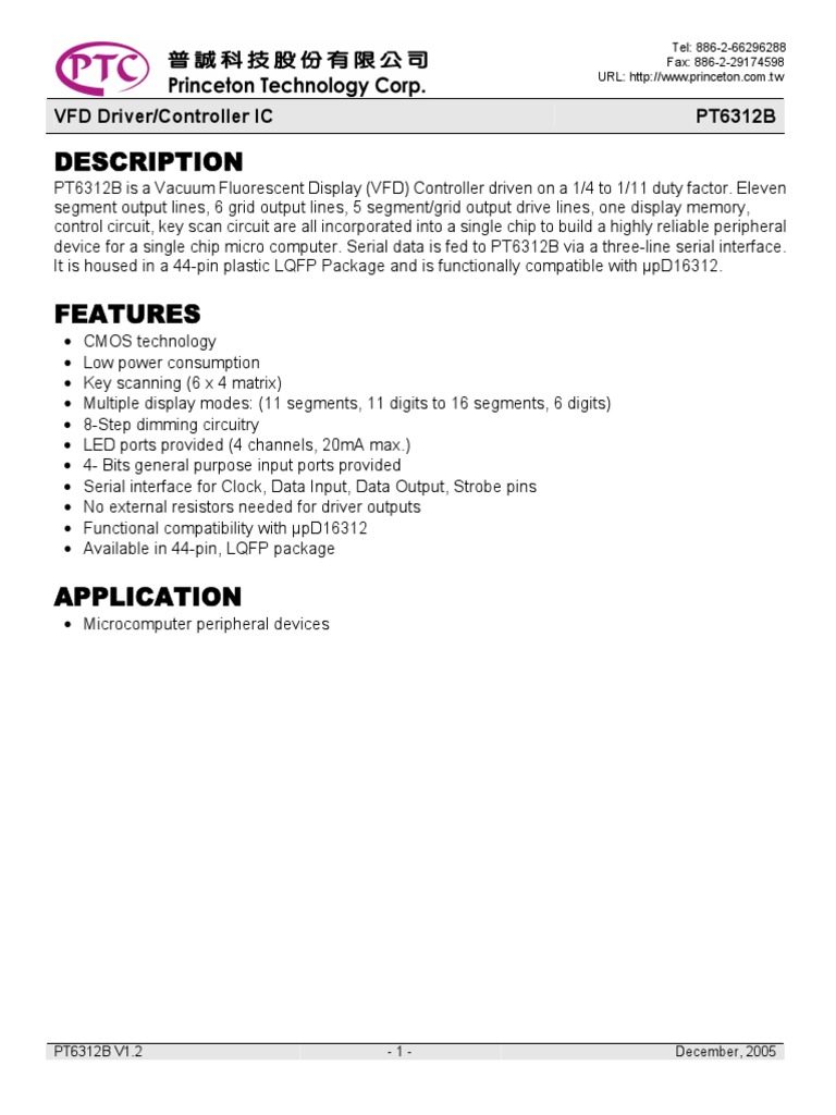 PTC Princeton Tech PT6312BLQ - C110225 | PDF