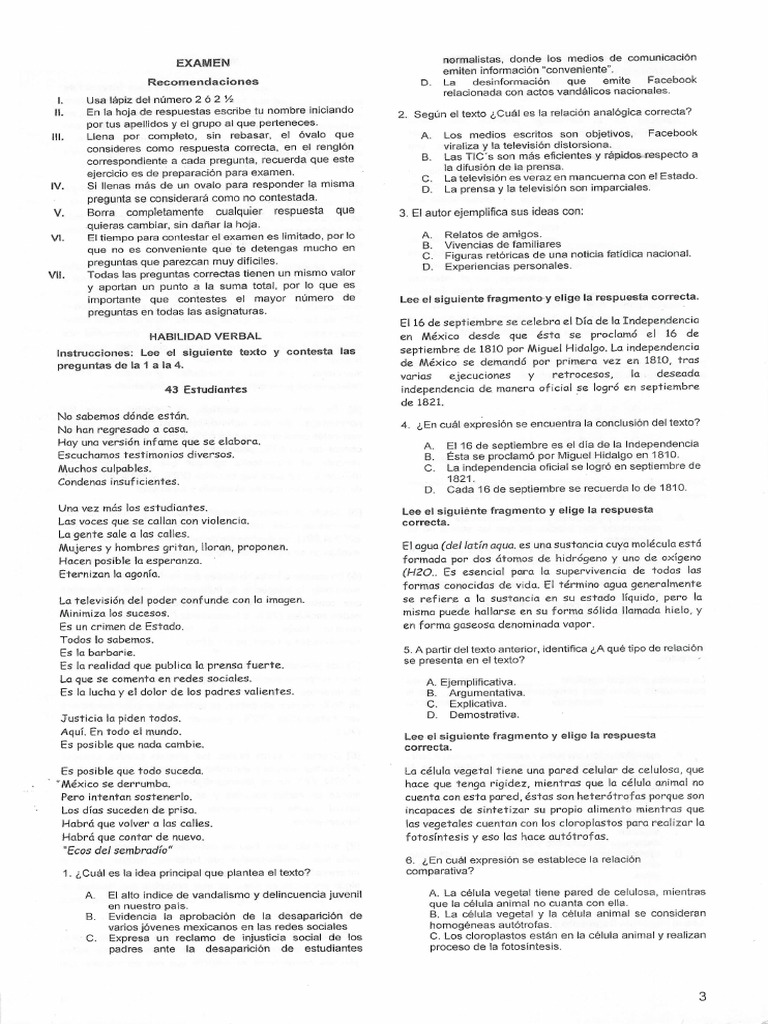 Examen Diagnostico UNAM-2019 | PDF