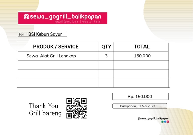 Nota Sewa Grill BSI Kebun Sayur | PDF