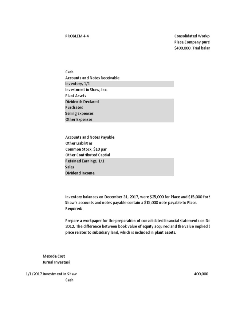 Pembahasan Problem P 4 4 Dan P 4 6 Akuntansi Lanjutan 2 Pdf